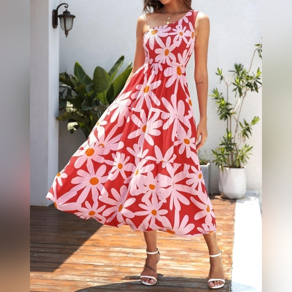 PINUP | Dresses | Nwt Pinup Floral One Shoulder Sleeveless Smocked ...